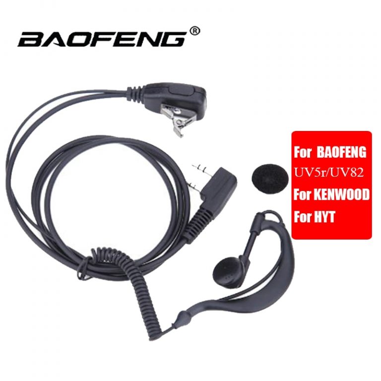 2 PIN Earpiece Headset PTT MIC 1m Walkie Talkie Ear Hook Earbud ...