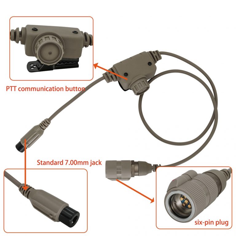 Tactical Headset U94 PTT RAC With 6 Pin Connector for AN/PRC 148 & PRC ...
