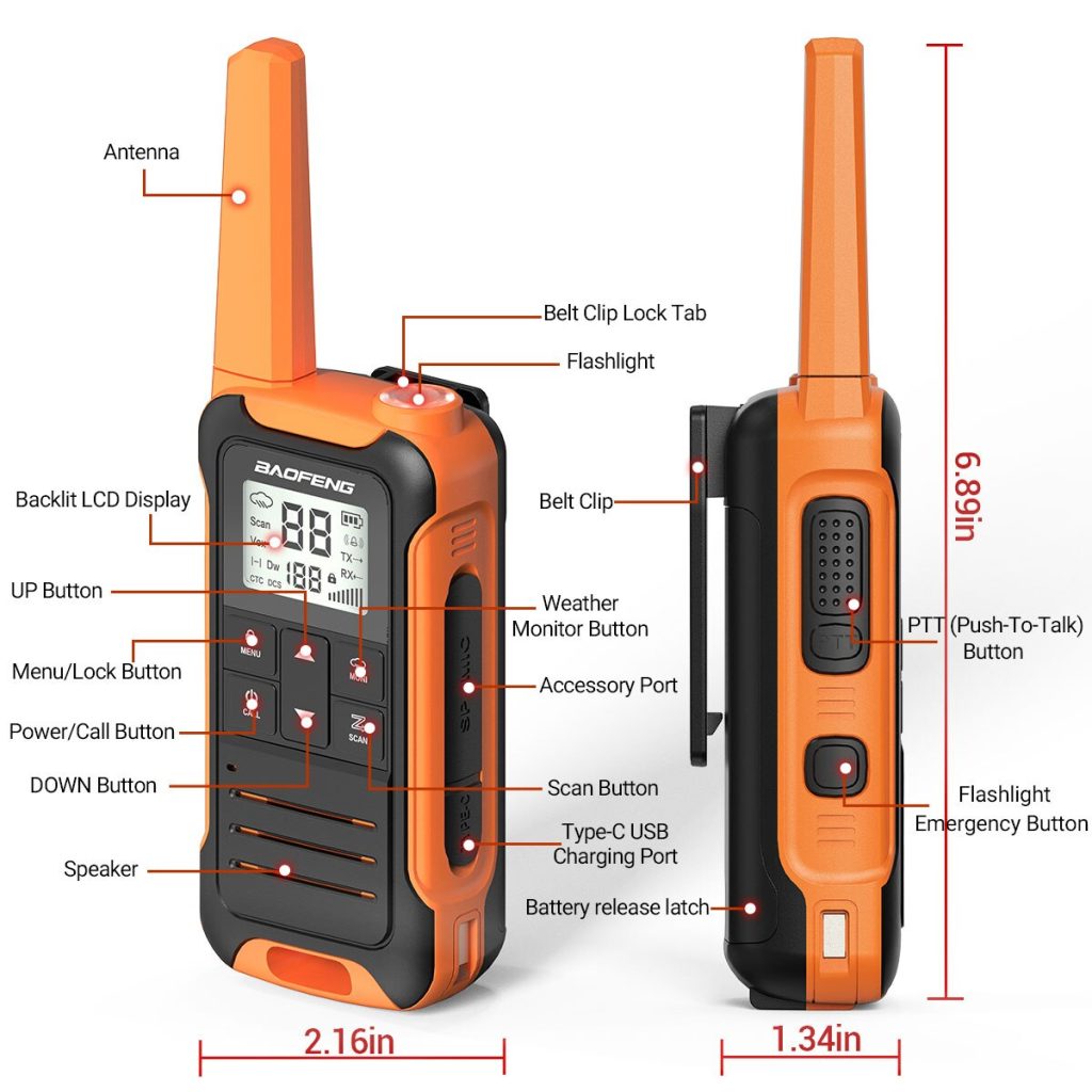 Baofeng F22 Mini Walkie Talkie PMR446 FRS Long Range Portable Two-way ...